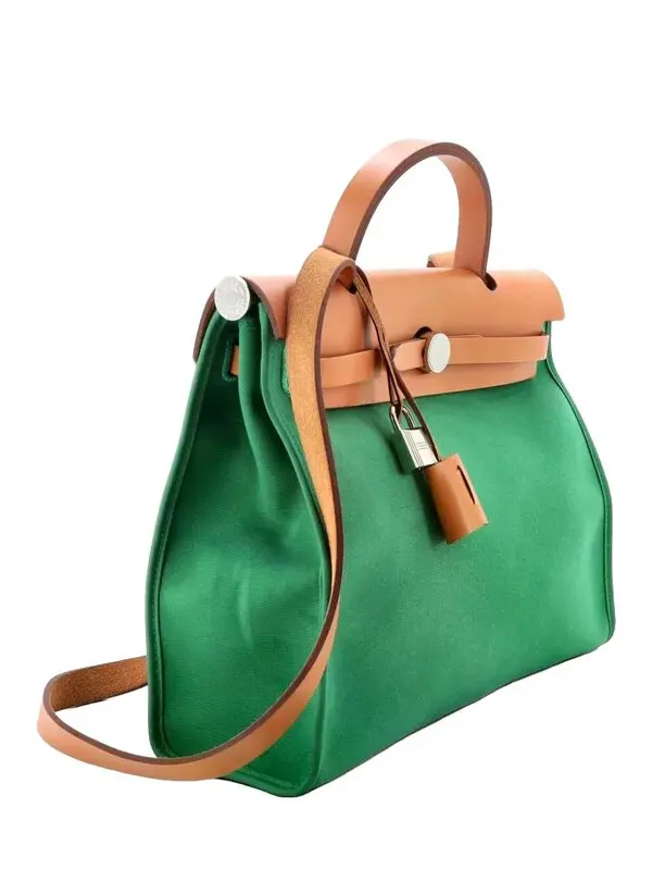 Hermès Herbag Zip Toile And Leather 31 Shoulder Bag - Green