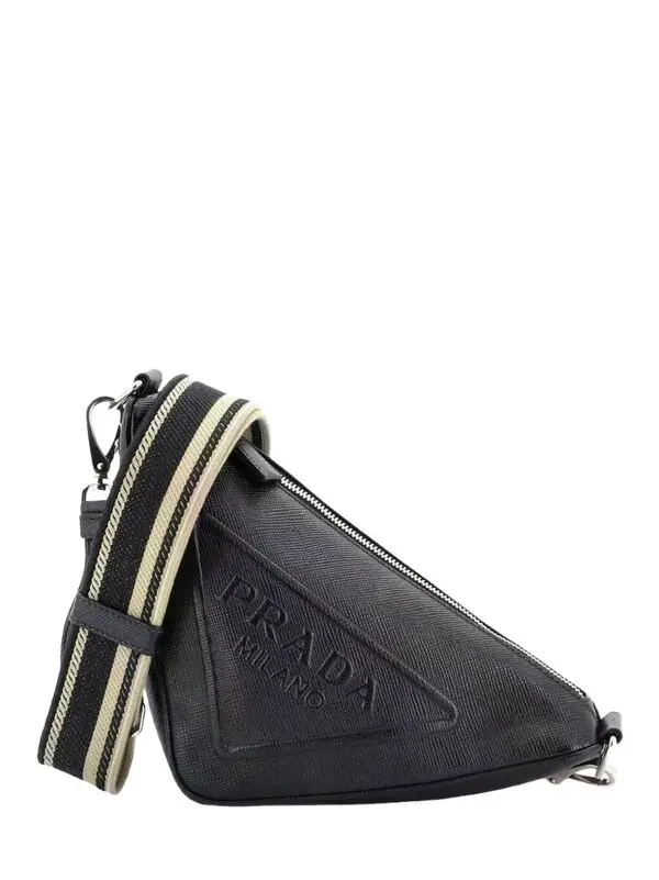 Prada Triangle Logo Zip Saffiano Leather Small Crossbody Bag - Black