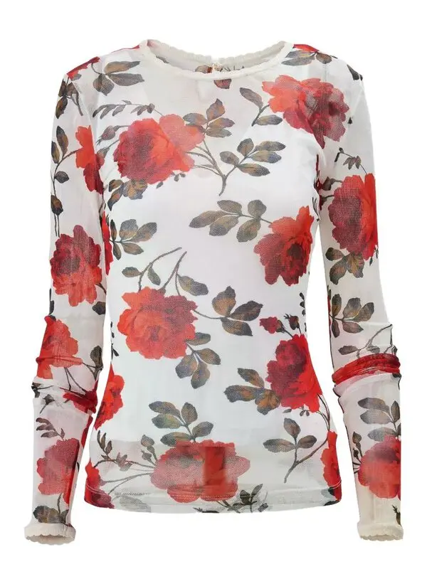 Carolina Herrera Rose-print Mesh Top - White