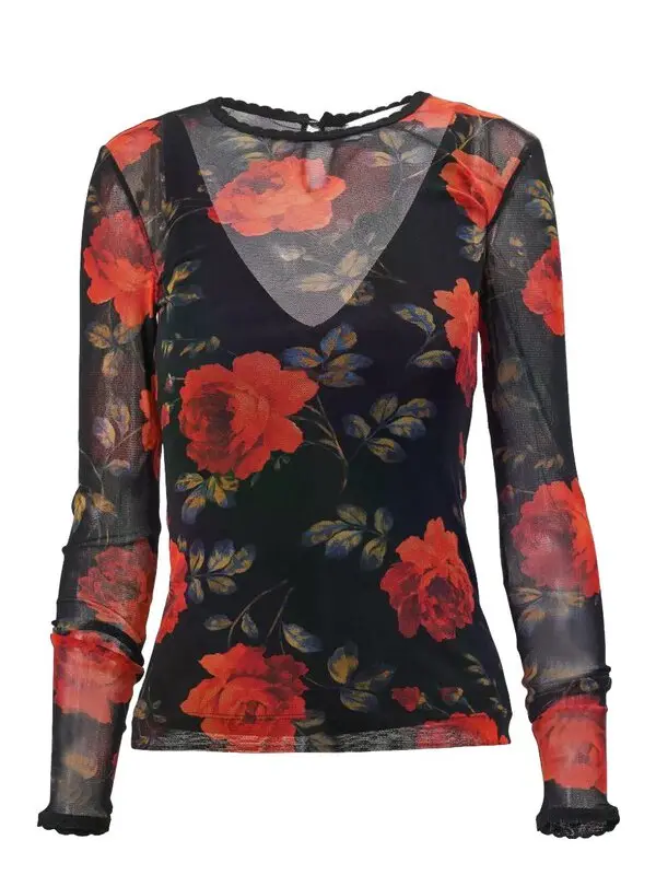 Carolina Herrera Rose-print Mesh Top - Black