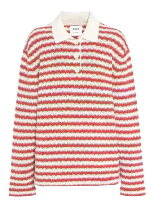 BARRIE Striped Cashmere Polo Shirt - Red
