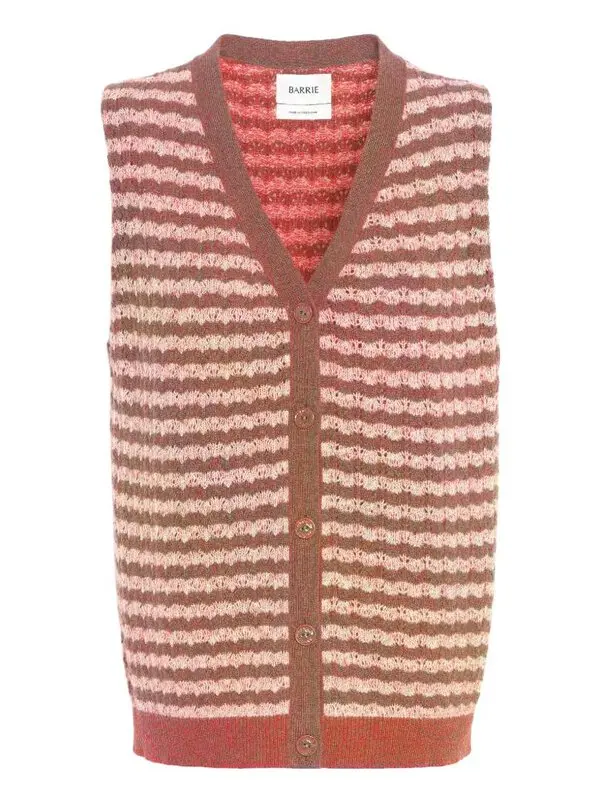 BARRIE Striped Cashmere Sleeveless Cardigan - Brown