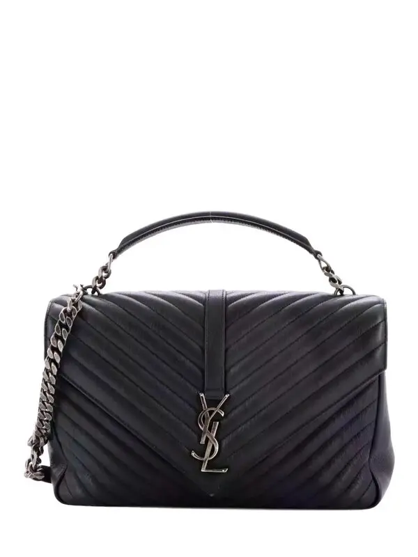 Saint Laurent Classic Monogram College Bag Matelasse Chevron Leather Medium - Black