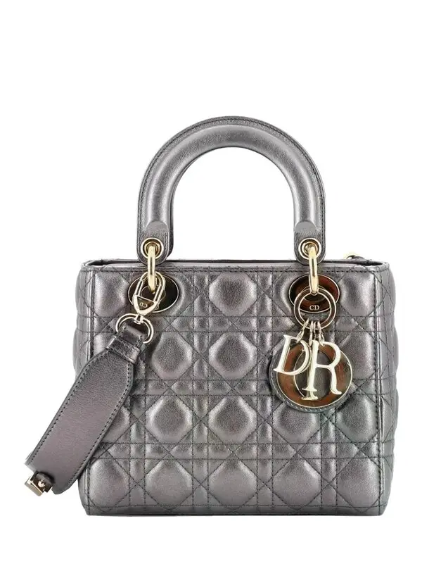 Dior My Abcdior Lady Metallic Cannage Quilt Leather Shoulder Bag - Grey