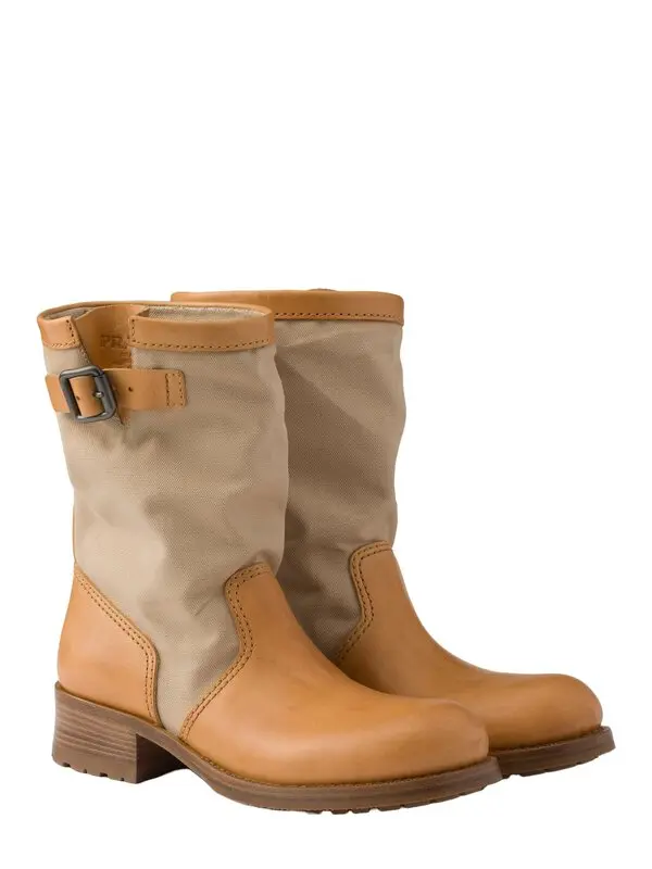 Prada Leather And Canvas Boots - Neutral
