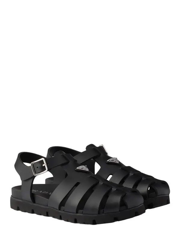 Prada Rubber Fisher Sandals - Black
