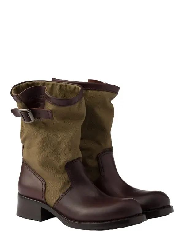Prada Leather And Canvas Boots - Green