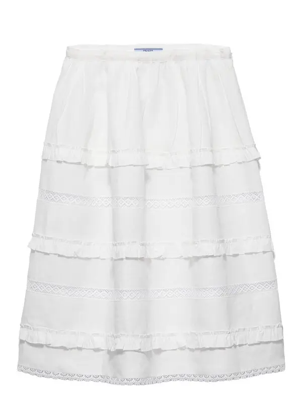 Prada Embroidered Linen Skirt - White