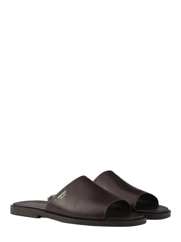 Prada Leather Slides - Brown