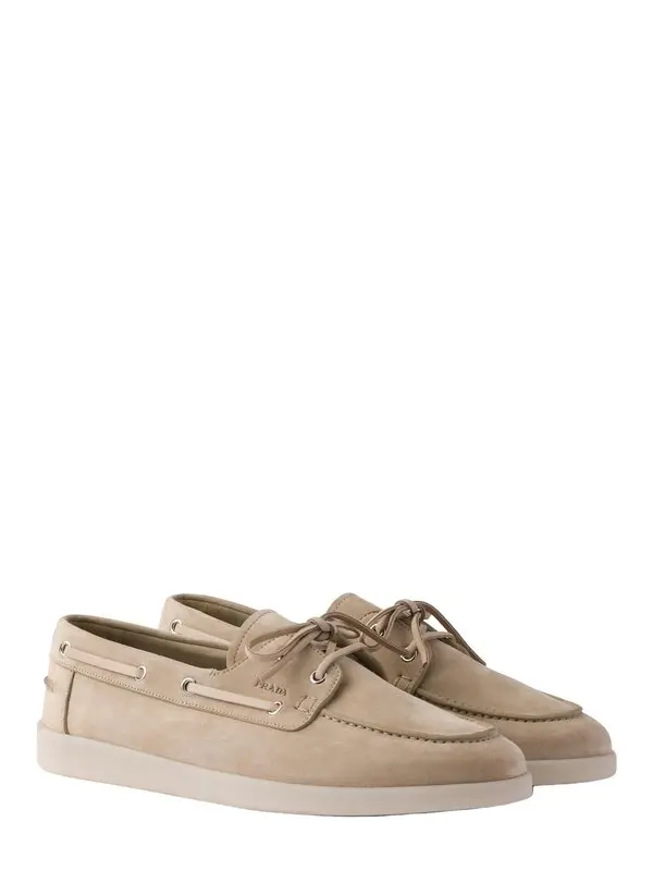 Prada Suede Boat Shoes - Neutral