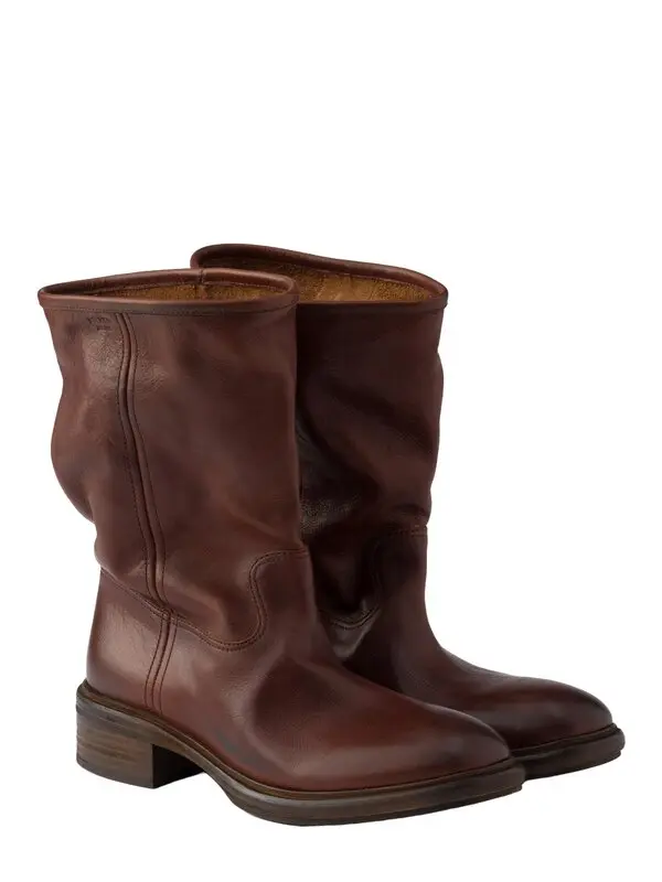 Prada Vintage-effect Leather Boots - Brown