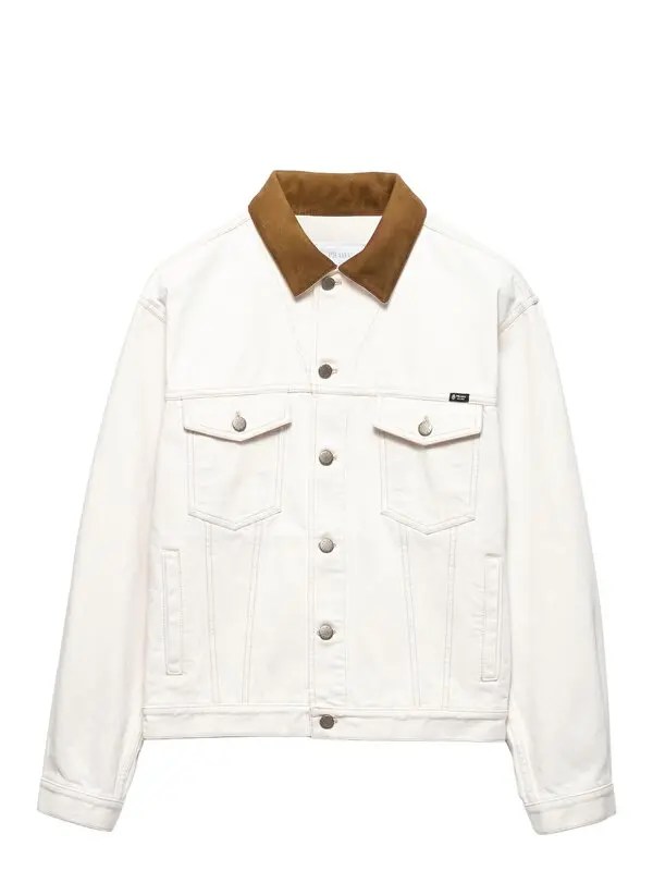 Prada Denim Jacket With Leather Collar - White