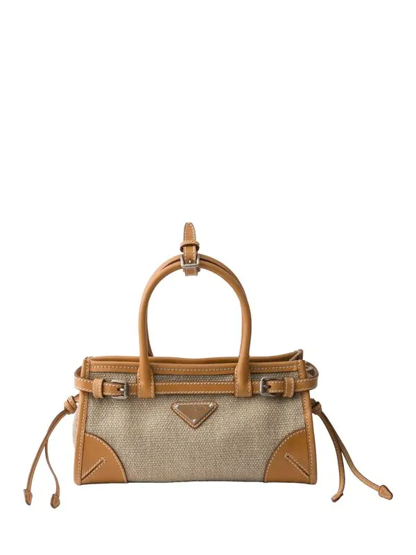 Prada Linen And Leather Handbag - Neutral