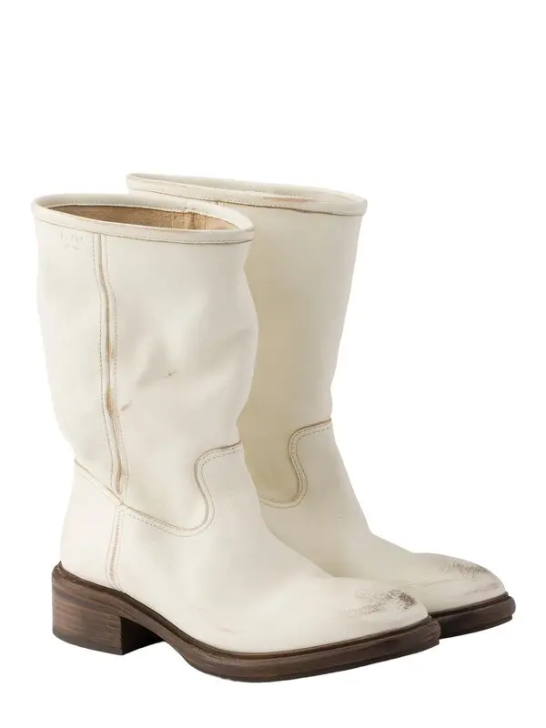 Prada Vintage-effect Leather Boots - Neutral