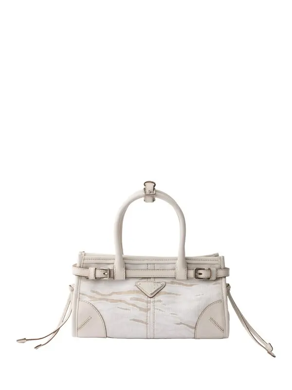 Prada Small Printed Linen And Leather Handbag - White