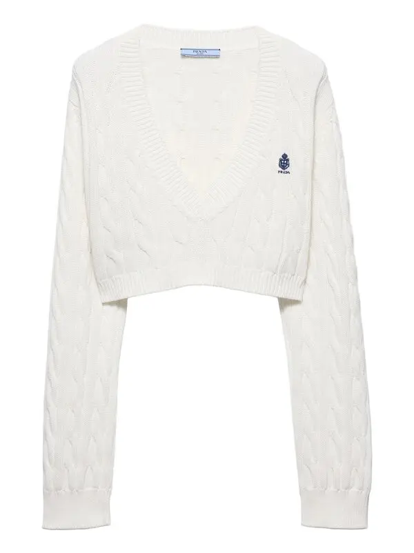 Prada V-neck Cotton Sweater - White