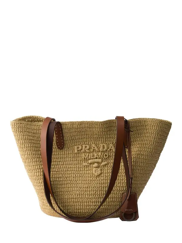 Prada Medium Crochet And Leather Tote Bag - Neutral