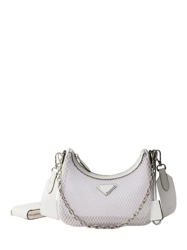 Prada Re-edition 2005 Mesh And Brushed Leather Bag - White