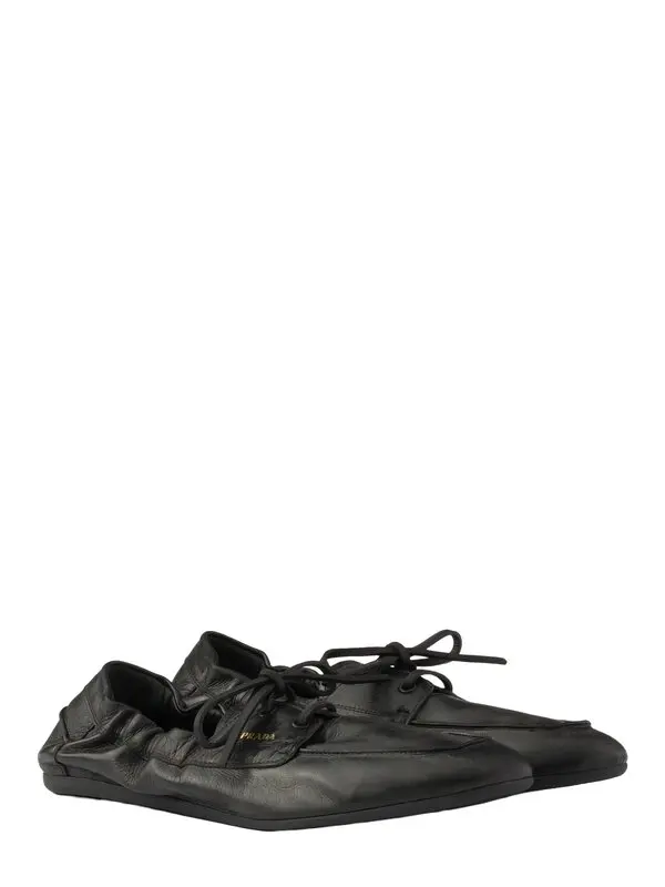 Prada Antiqued Leather Boat Shoes - Black
