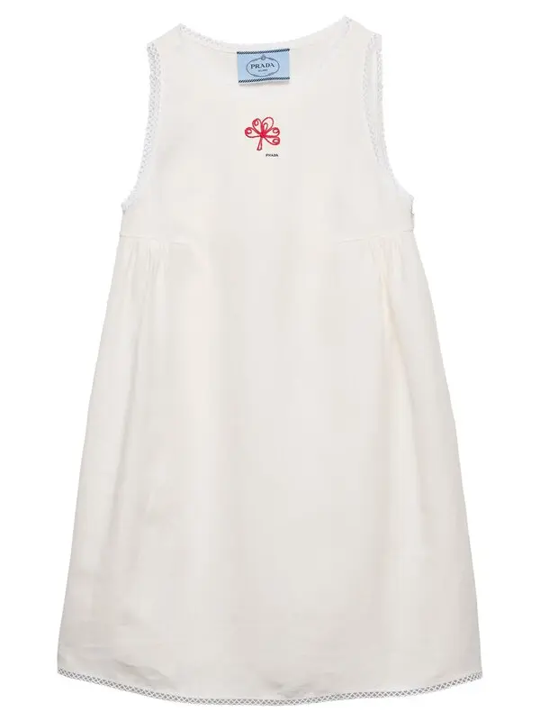 Prada Embroidered Slubbed Canvas Mini-dress - White