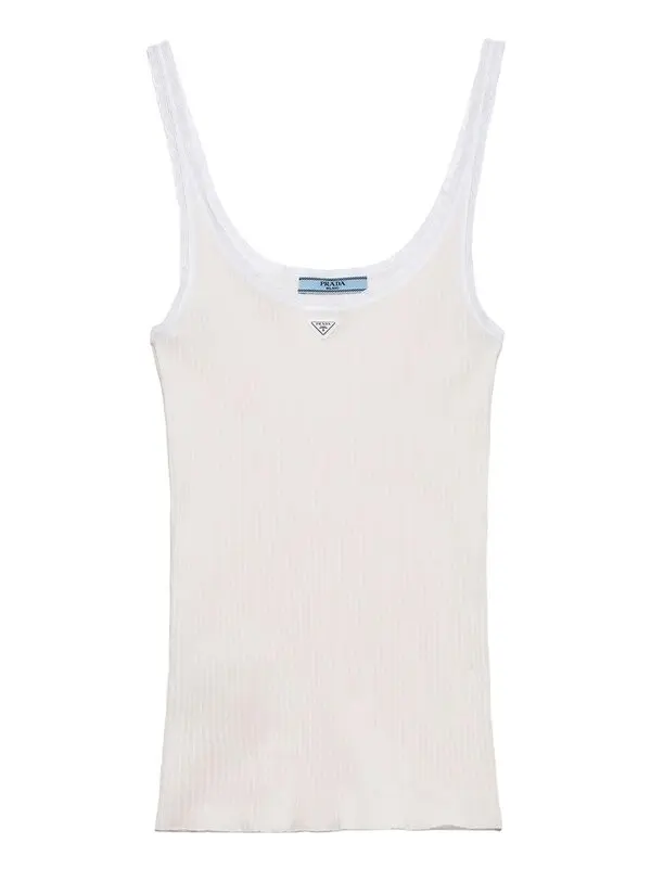 Prada Ribbed Cotton Top - White