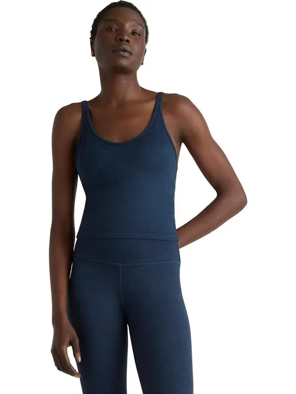 Quince Ultra-soft Strappy Cropped Tank Top - Heather Navy