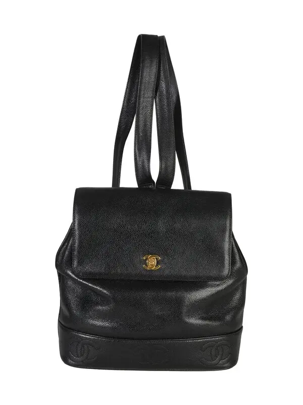 Chanel Vintage Caviar Triple Cc Flap Backpack - Black