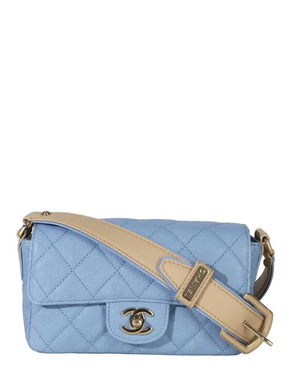 Chanel Quilted Caviar Messenger Bag - Blue
