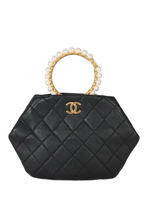 Chanel Lambskin Quilted Pearl Crown Clutch - Black