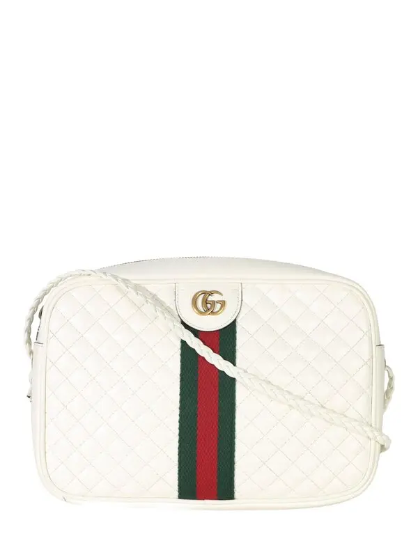 Gucci Calfskin Web Trapuntata Gg Shoulder Bag - White