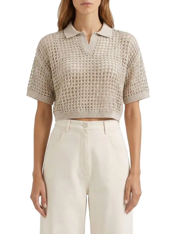 Brunello Cucinelli Sequined Silk And Linen Knit Polo - Ivory