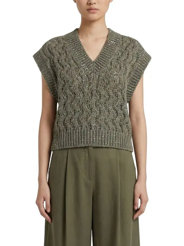 Brunello Cucinelli Linen And Silk Knit Top - Green
