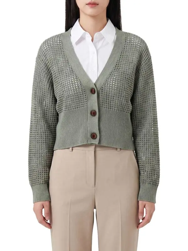 Brunello Cucinelli Perforated Cotton Cardigan With Sequins - Mint