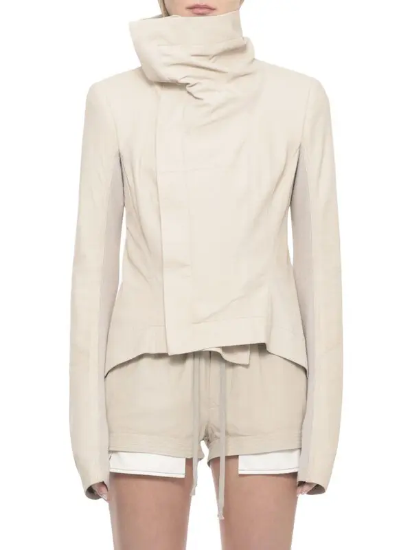 Rick Owens Asymmetrical High Neck Jacket - Beige