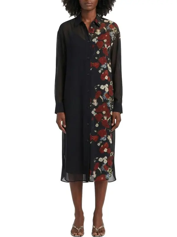 Khaite Floral Print Silk Shirtdress - Black