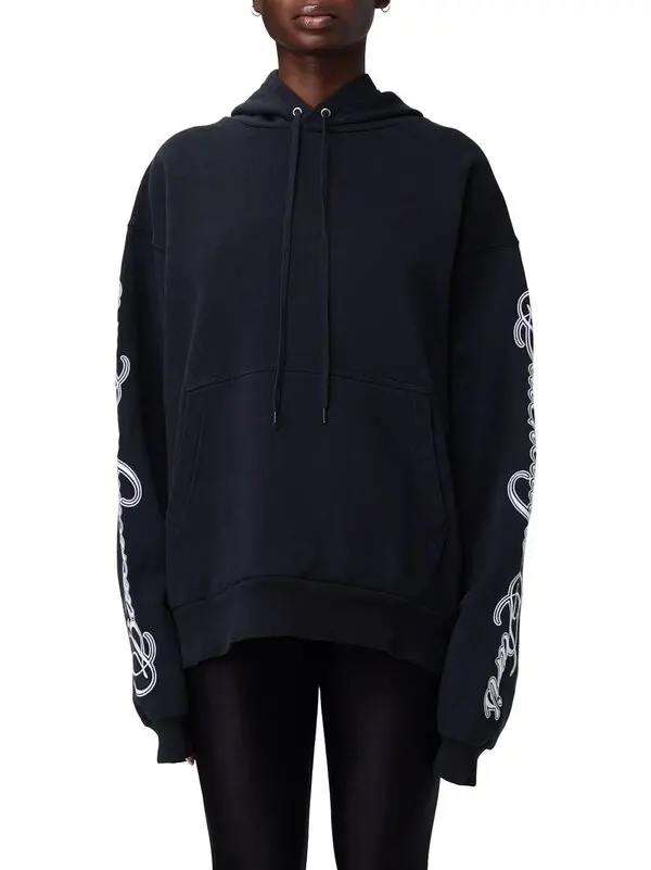 Balenciaga Oversized Cotton Hooded Sweatshirt With Logo - Black