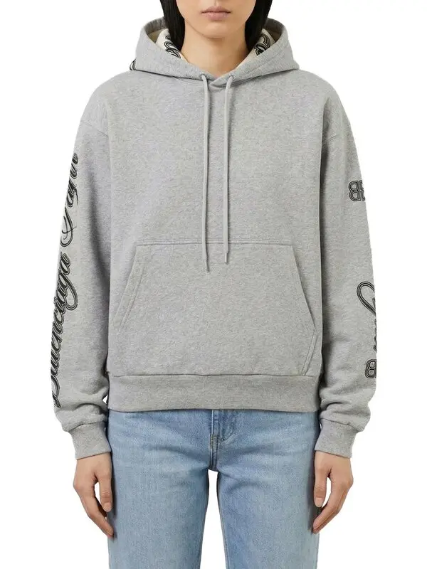 Balenciaga Oversized Cotton Hooded Sweatshirt With Logo - Grey