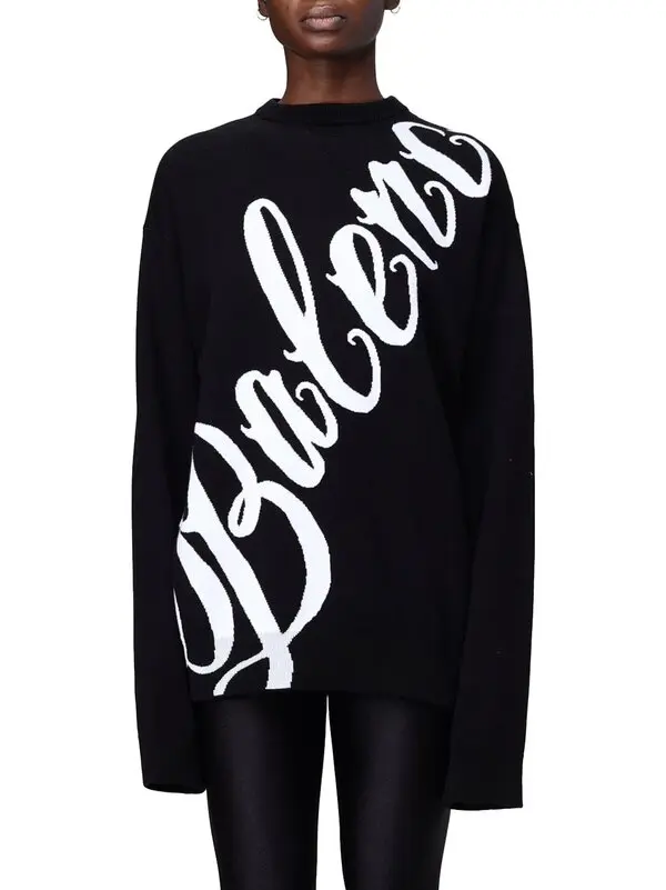Balenciaga Cotton Blend Crewneck Jumper With Maxi Logo - White