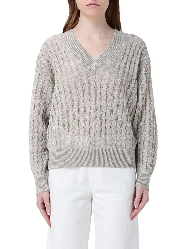Brunello Cucinelli V-neck Knit With Sequin Embellishment - Beige