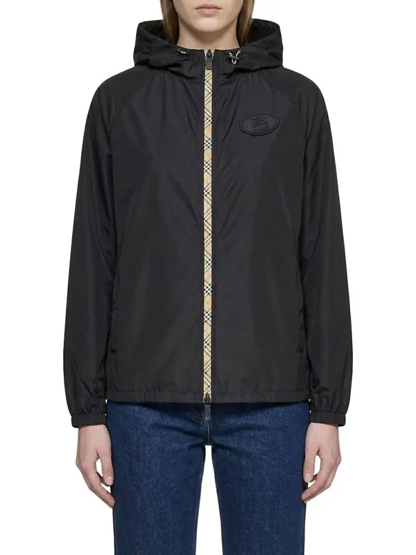 Burberry Nylon Hooded Zip-up Jacket - Black