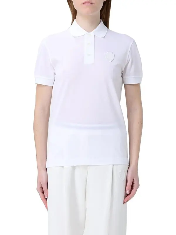 Brunello Cucinelli Stretch Cotton Polo Shirt With Applied Crest Logo - White