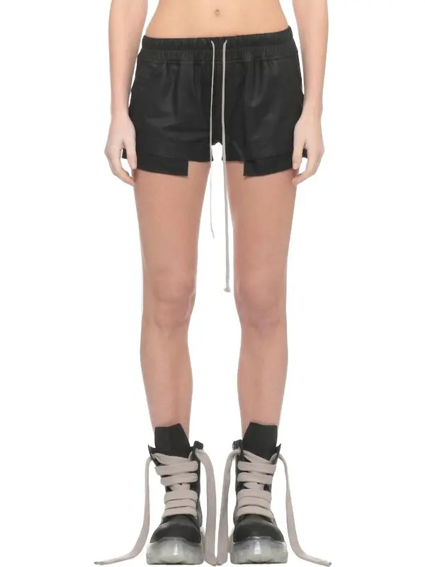 Rick Owens Leather Drawstring Shorts - Black