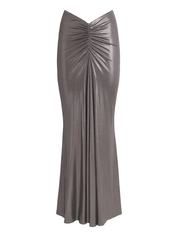 Lapointe Coated Jersey Ruched Maxi Skirt - Metallic