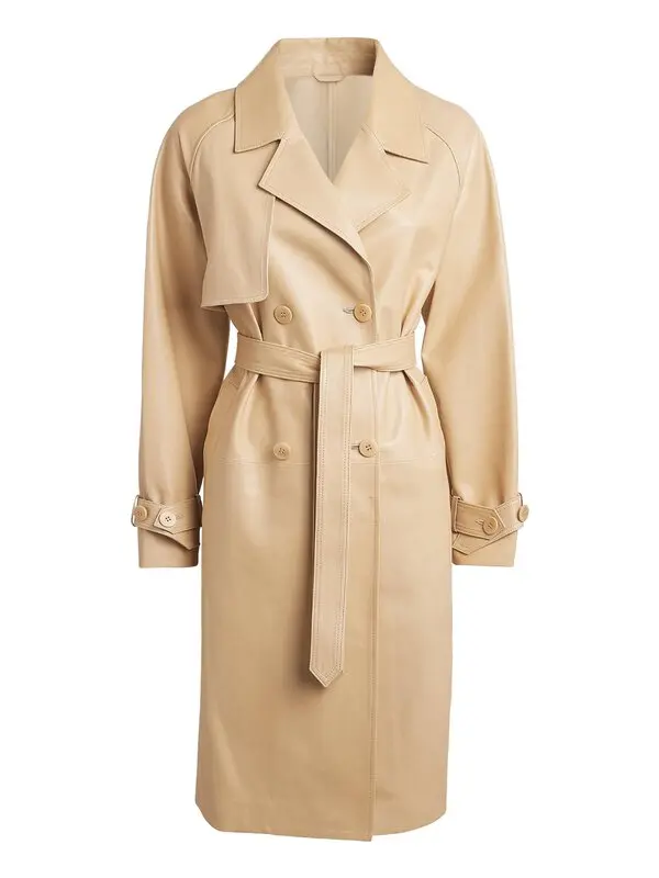 Nour Hammour Leather Butter Trench Coat - Beige