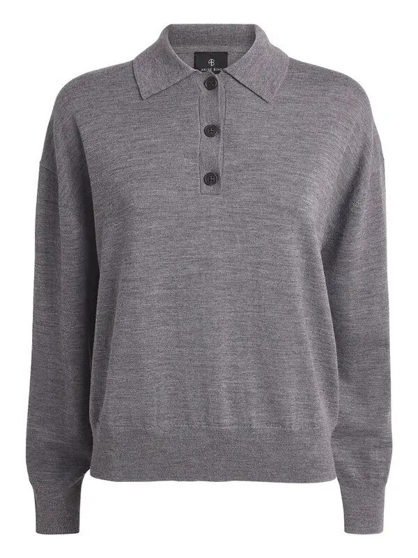 ANINE BING Wool-cashmere Lee Polo Sweater - Grey