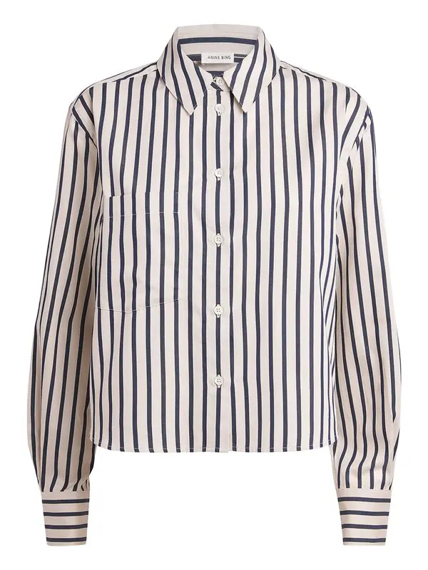 ANINE BING Cotton Stripe Essie Shirt - Brown