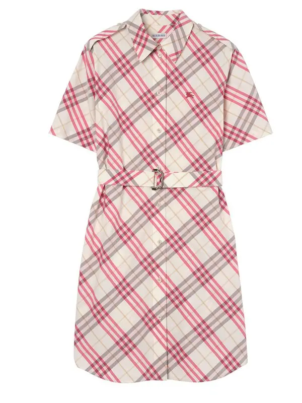 Burberry Cotton Check Mini Shirt Dress - Pink