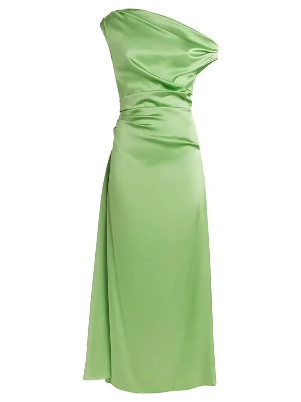 Staud Silk Asymmetric Phare Midi Dress - Green