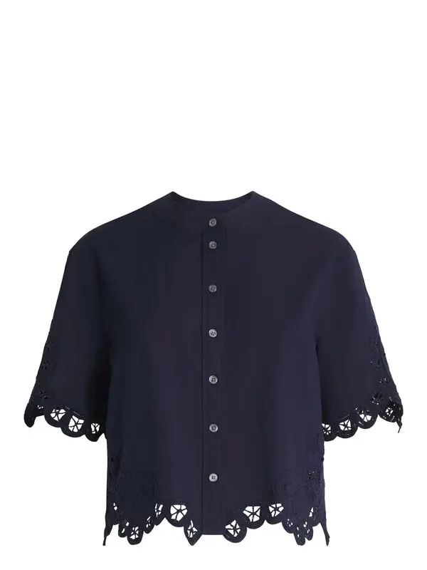 Veronica Beard Cotton Lace Aleck Blouse - Navy