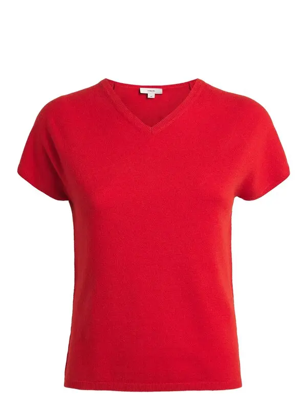Vince Wool-cashmere Blend Short-sleeve Sweater - Red